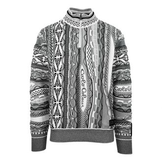 Carlo Colucci Pull-over 3D-Knit &agrave; demi-zip - Homme - Pulls - Gris - Taille: 2XL