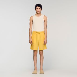 Sandro Short en lin &agrave; taille &eacute;lastiqu&eacute;e