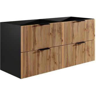 Vente-Unique Vente-unique - Meuble sous vasque suspendu stri&eacute; - Naturel clair et noir - 120 cm - madela