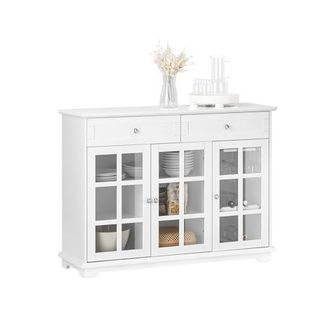 SoBuy Buffet Bas, Commode Armoire de Rangement, Placard de Cuisine, Meuble de Rangement pour Cuisine Salle à Manger Salon Entrée avec 3 Portes Vitrées, 2 Ti