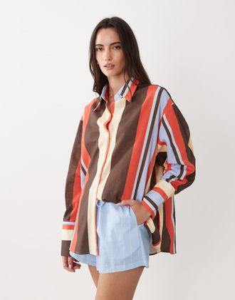 SNDYS Oversize-Hemd aus Leinenmix mit bunten Streifen, Kombiteil