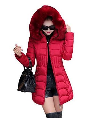 Missmao Femme Faux Fourrure Manteau Hiver &Eacute;l&eacute;gant Manches Longues Veste &Eacute;paissi Doudoune &agrave; Capuche Veste dhiver Rouge-Violet L