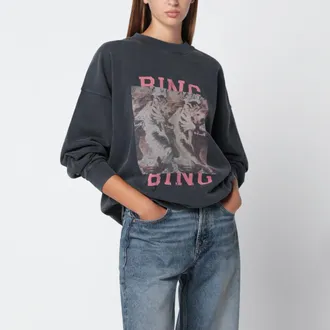 Anine Bing Verwaschen schwarzes Miles Tiger Bing Sweatshirt aus Baumwolle