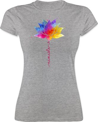 Shirtracer Shirt Damen - Namaste Lotusbl&uuml;te I Meditation I Yoga I Mandala Spirit - M - Grau meliert - Geschenke Wellness f&uuml;r Frauen Yoga-Shirts Joga Lotus Tshirt