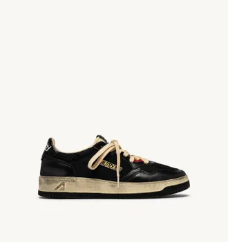 Autry BASKETS MEDALIST LOW SUPER VINTAGE EN CUIR ET DRAGON MESH NOIR