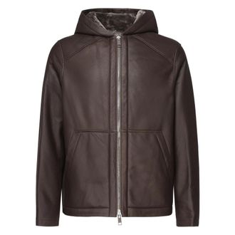 Yves Salomon Alpes Lederjacke mit integrierter Kapuze - - Jackets - Herren - Braun - XL