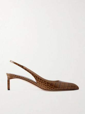 Tom Ford Slingback-pumps Aus Leder Mit Krokodileffekt - Braun