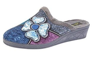 Sleepers Kimberly Chaussons mules à talon compensé bas pour femme Noir/violet/bleu, bleu/multicolore, 36 EU