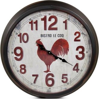 Décoration d'Autrefois Decoration D Autrefois - Grande horloge ancienne murale bistro le coq - Métal - Rouge-Bordeaux - Décoration dAutrefois