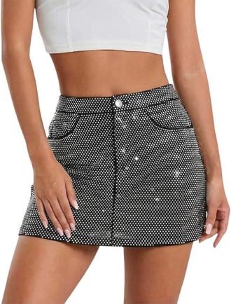 Generico Pantalon pour femme avec jupe courte brillante avec doublure dor&eacute;e, pour festival, carnaval, f&ecirc;te, Noir, Medium