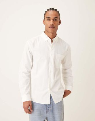 Farah Brewer - Chemise coupe carr&eacute;e &agrave; manches longues et logo - Blanc