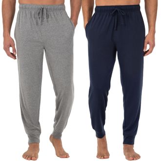 Fruit Of The Loom Herren Jogginghose aus Jersey, Gestrickt, 1 und 2 Packungen Pyjamahose, Grau meliert/Marineblau, Large