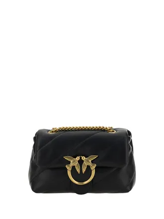 Pinko Womens Shoulder Bag Love Mini Puff Black-Antique Gold Calf Leather Black/antique