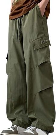 Generic Pantalon cargo 2026 pour homme avec poche plate et cordon de serrage, vert militaire, 3XL