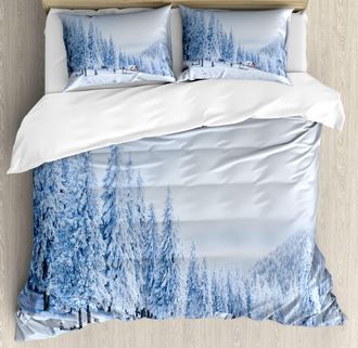 Abakuhaus Winter Bettbezug Set für Einzelbetten, Schnee bedeckte Berg Tal, Milbensicher Allergiker geeignet mit Kissenbezug, 230 x 220 cm - 70 x 50 cm, Baby bla