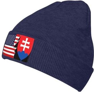 Generic Bonnet Souple Tricoté Armoiries De La Slovaquie Et De LAmérique Unisexe Bonnet Hiver Chaud Tricot Léger Chapeau dhiver Tricoté pour Adultes Sports Ski