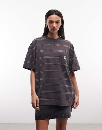 Carhartt Work in Progress Bert - T-Shirt in Graphit-Bunt gestreift mit Tasche-Grau