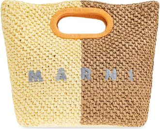 Marni Femme, Sacs, Beige, Taille: ONE Size Woven Tote Bag with Logo Detail