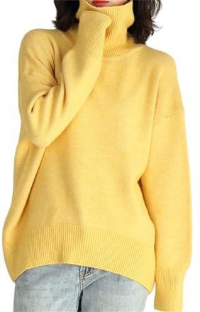 Generic Pull Coton Femme Hiver Pullover Femme Col Montant Pull &agrave; Col Roul&eacute; pour 2024 Automne Hiver en &Eacute;pais Ourlet Haut Bas Basique Tendance Large Oversize so