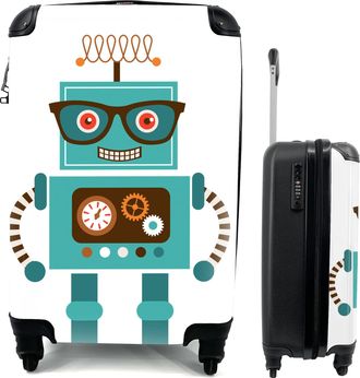 MuchoWow © Koffer Handgepäck Trolley Rollkoffer Kleine Reisekoffer mit 4 Rollen - Roboter - Schutzbrille - Zahnräder - Gesicht - Jungen - Kinder - Cabin Size <