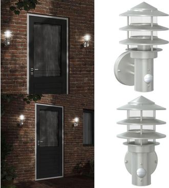 vidaXL Applique murale dext&eacute;rieur et capteur argent&eacute; acier inoxydable - Applique Murale Exterieure - &Eacute;clairage Exterieur - Luminaire Mural - Capteur De
