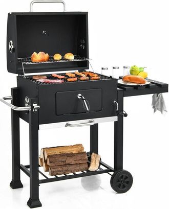 Costway Holzkohlegrill mit R&auml;dern Terrassengrill kohlegrill Holzkohle Grillwagen f&uuml;r bbq Picknick, Camping und Party - Costway
