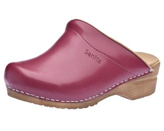 Sanita | Sandra offener Clog | Original handgemacht | Flexible Leder-Clogs für Damen | Anatomisch geformtes Fußbett mit weichem Schaum | Fuchsia Pink | 42 EU