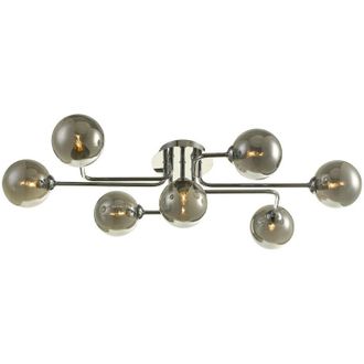 D&auml;r Lighting DAR REYNA - Plafonnier Semi Plafonnier Chrome Poli Avec Verre Fum&eacute;, 7x G9