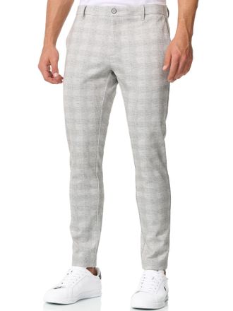 JEFF Herren JFLeo Chino Stoffhose mit 4 Taschen | Chinohose Herrenhose Stretch Hose Grey Check, 32/34