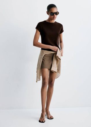 Mango Jupe courte carreaux marron - Femme - 34 - MANGO