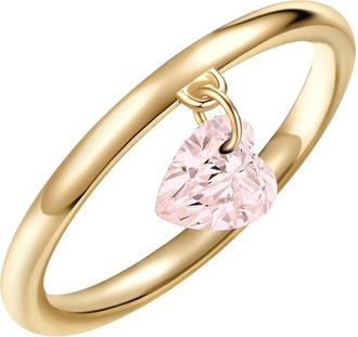 Glanzst&uuml;cke M&uuml;nchen Ring - Sterling Silber Ring Rosenquarz Herz - Gr. 48 - in Gold - f&uuml;r Damen