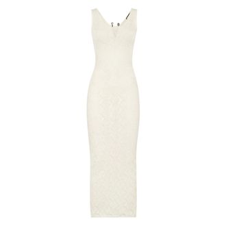 Philipp Plein Femme, Robes, Blanc, Taille: 38 FR Viscose Long Dress Monogram