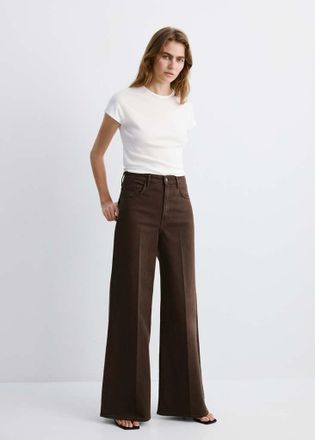 Mango Jean large taille haute chocolat - Femme - 32 - MANGO
