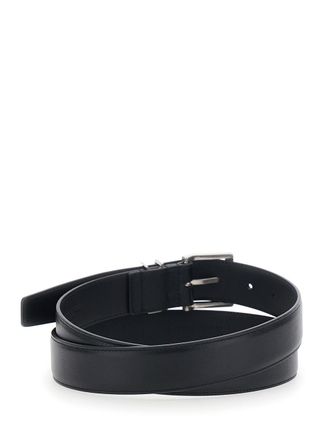 Saint Laurent Mens Belt With Cassandre Plate, Black Leather Calfskin