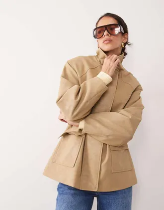 4th & Reckless veste &agrave; col chemin&eacute;e, poches devant et taille cintr&eacute;e en beige-Neutre