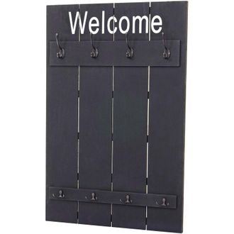 Hhg Garderobe murale 921 Welcome, planche vestiaire, style shabby chic, vintage, 91x60cm, gris fonc&eacute;, shabby