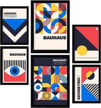 Nacnic Ensemble de 6 impressions dans Bauhaus Style 4 Impressions de collecte de conception g&eacute;om&eacute;trique Impressions d&eacute;coratives esth&eacute;tiques pour votre salon,