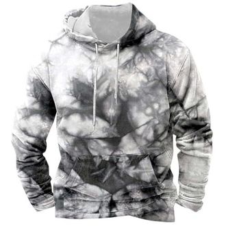 Generic Sweat &agrave; capuche imprim&eacute; Tie Dye &agrave; manches longues pour homme Athleisure, gris, XXL