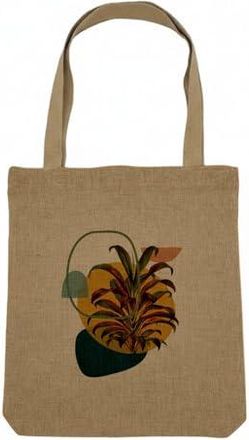 Fabulous Sac Shopping Tote Bag Aspect Lin - Plante Exotique Vintage Tropical Jungle Feuille - Sac de Courses Toile Epaisse 360g Beige Naturel Cabas Port&eacute; Epaul
