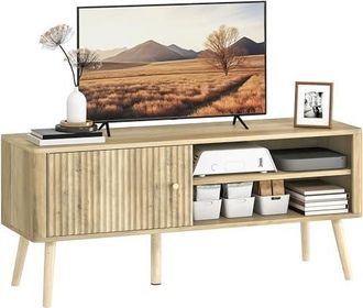 HOMCOM Meuble TV 115 cm, Meuble t&eacute;l&eacute; pour t&eacute;l&eacute;viseur jusqu&agrave; 55 Pouces avec Placard &agrave; Porte, Compartiments Ouverts et &eacute;tag&egrave;re r&eacute;glable, Pieds en pin, Banc TV 