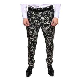 Dolce & Gabbana Schwarze Jacquard-Logo Skinny-Kleidungshose - - Trousers - Herren - Schwarzk - S