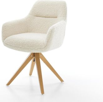 DELIFE Drehstuhl Pejo-Flex Teddystoff Beige Holzgestell kantig Natur 180&deg; drehbar Taschenfederkern, Esszimmerst&uuml;hle