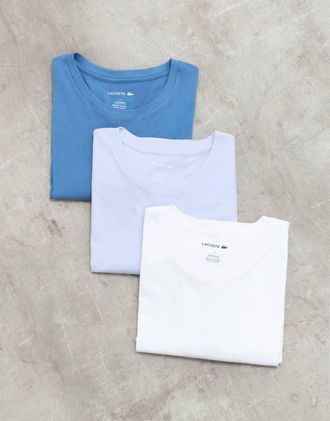 Lacoste lot de 3 t-shirts ras de cou en coton bleu et blanc-Multi