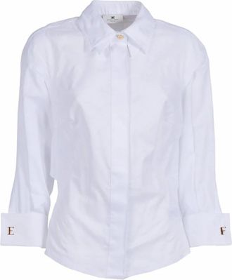 Elisabetta Franchi Femme, Blouses et Chemises, Blanc, Taille: 40 FR Chemise en coton jacquard avec boutons de manchette