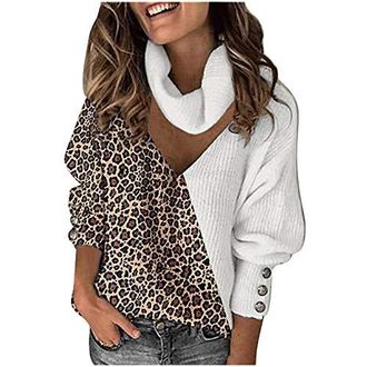 Generic Pull long pour femme - Pull dautomne grande taille - Pull de Noël long pour femme - Pull à col roulé - Haut à col roulé - T-shirt à col haut, blanc, 3