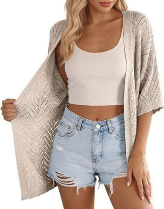 Generic Robe boh&egrave;me &eacute;l&eacute;gante &agrave; manches courtes pour femme, kimono en tricot l&eacute;ger, kaki, XS