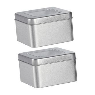 BESTOYARD 2 Stück Quadratische Kleine Metallboxen mit Klarsichtfenster Silberne und Schmuckaufbewahrung Stapelbare Blechdosen mit Deckel für Süßigkeiten Kerzen 
