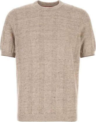Brunello Cucinelli Homme, Tops, Beige, Taille: XL Pull Court en Maille C&ocirc;tel&eacute;e