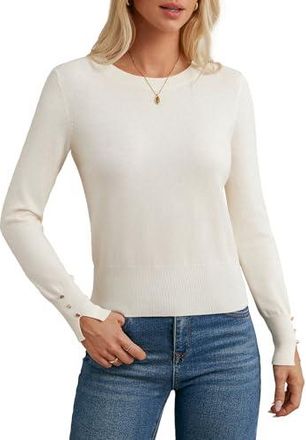 Grace Karin Pull classique en tricot pour femme - Col rond - Poignets c&ocirc;tel&eacute;s - Manches longues - Haut basique dhiver, Cl0244-02/Blanc, M
