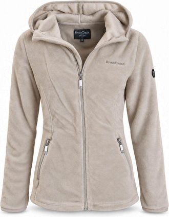 River Creek Fleecejacke Damen Coralfleece-Jacke mit Kapuze - Kapuzenjacke Fleecejacke Logo-Stickerei, Rei&szlig;verschluss-Taschen, Piping an &Auml;rmeln und Kapuze